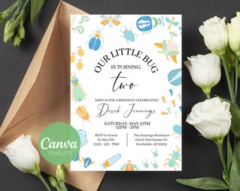 Child's Birthday Invitation Template, Our Little Bug Invite, Bug Girl ...