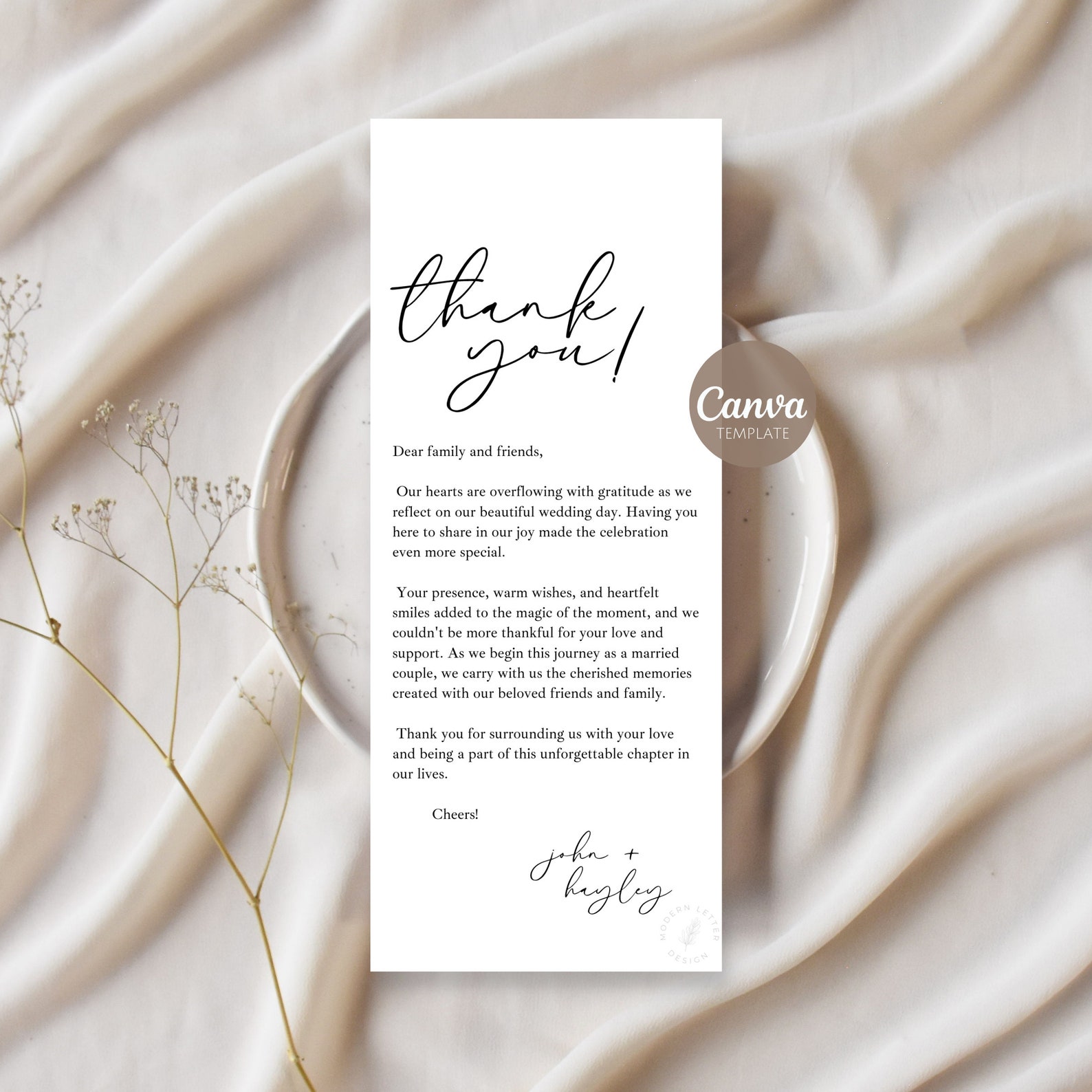 Thank You Wedding Plate Card Template | Customizable Digital Template ...