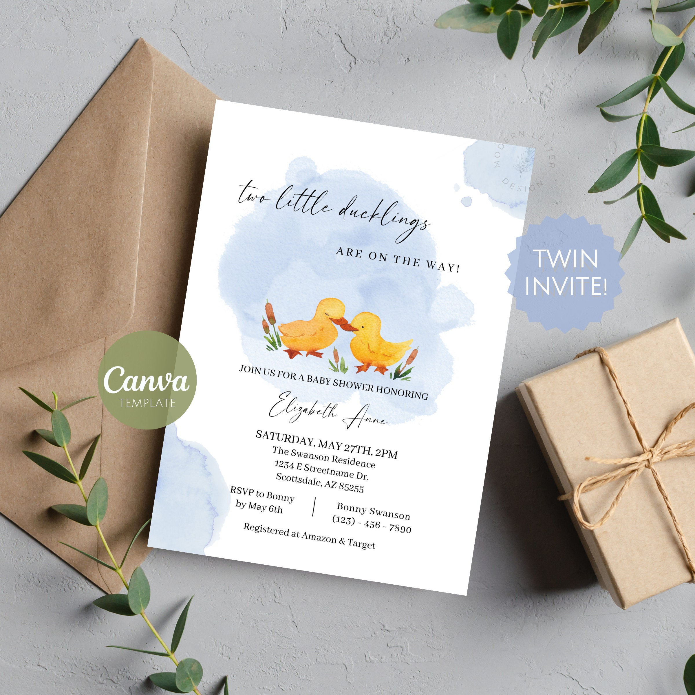 Plantilla de invitación de baby shower gemelo / Tres patitos están en ...