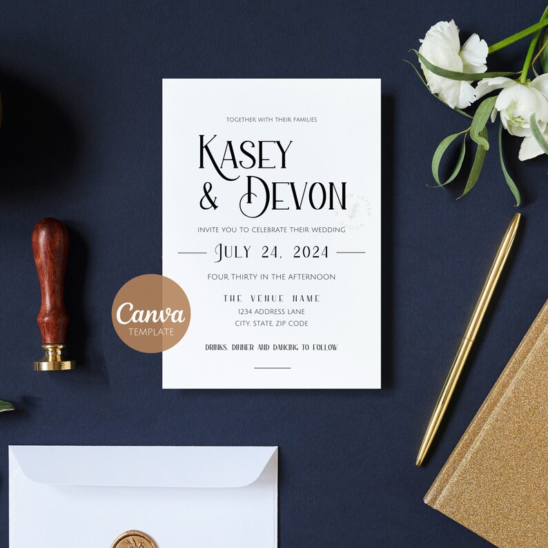 Modern Wedding Invitation | Sleek Ceremony and Reception Invite | Easy ...