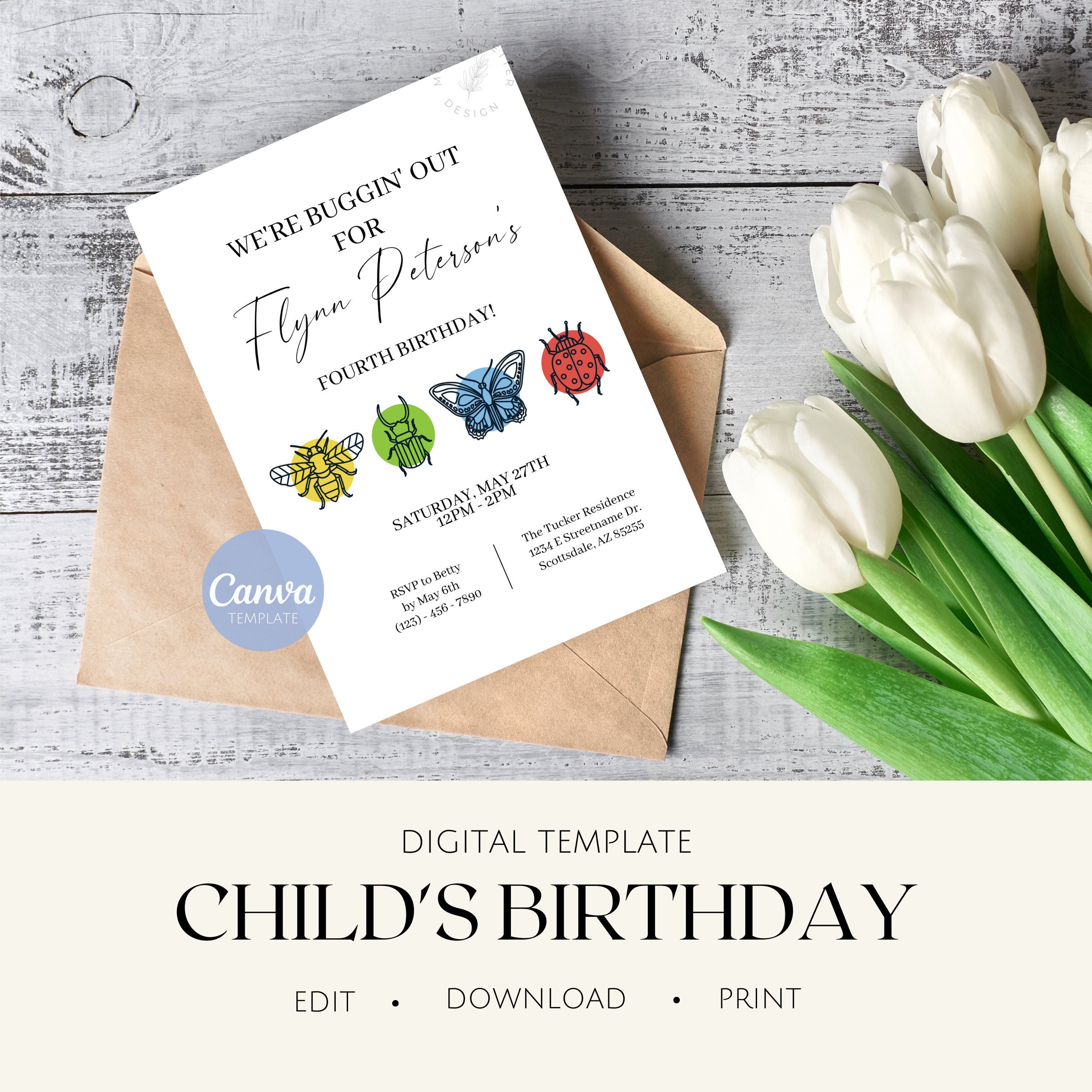 Child's Birthday Invitation Template | We're Buggin' Out Invite | Bug ...