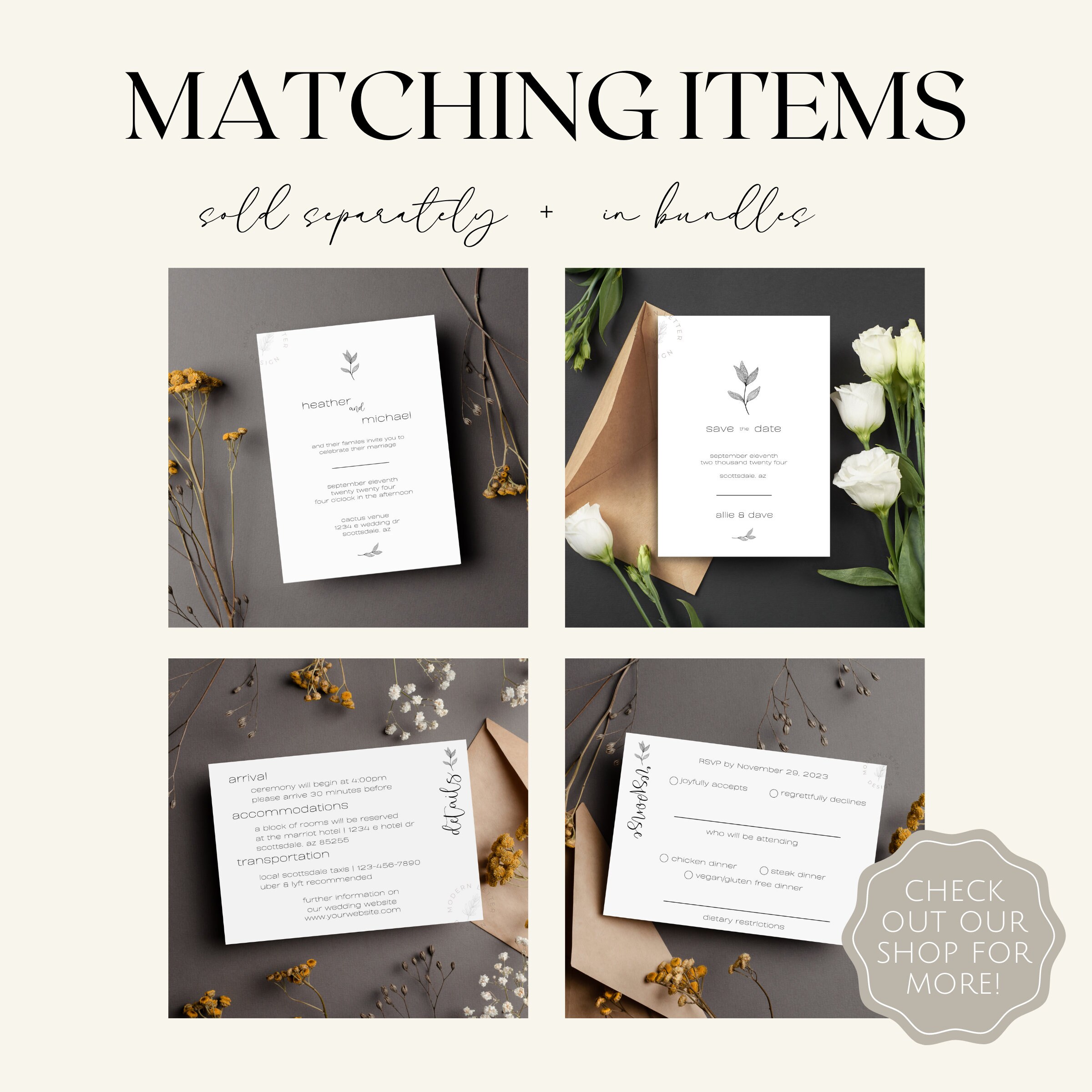Leaf Wedding Details Template | Simple & Modern | Customizable Digital ...
