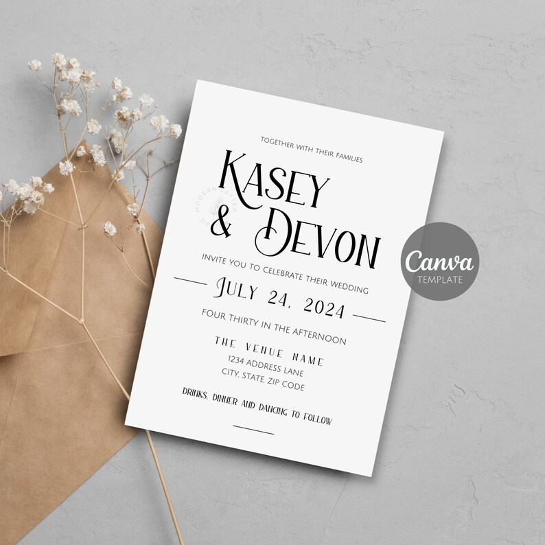Modern Wedding Invitation | Sleek Ceremony and Reception Invite | Easy ...