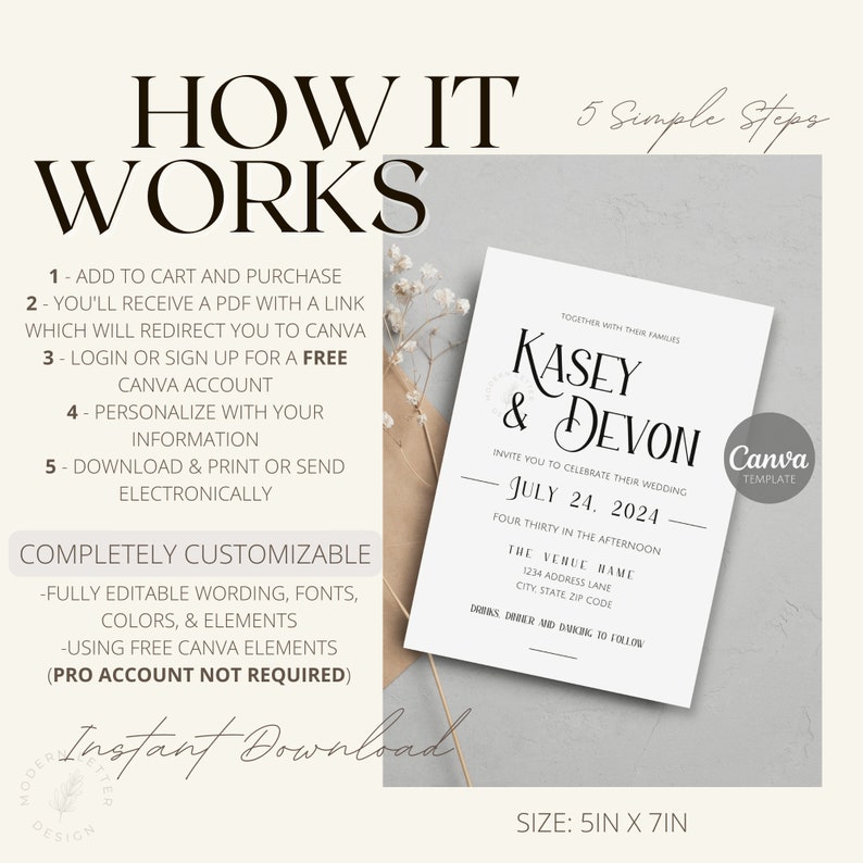 Modern Wedding Invitation | Sleek Ceremony and Reception Invite | Easy ...