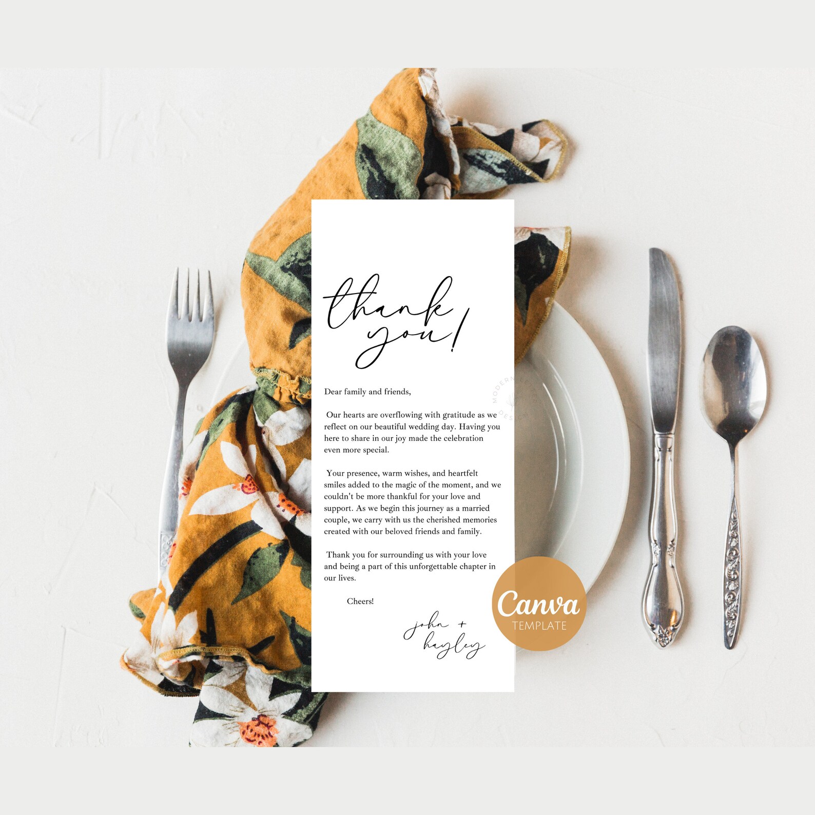 Thank You Wedding Plate Card Template | Customizable Digital Template ...