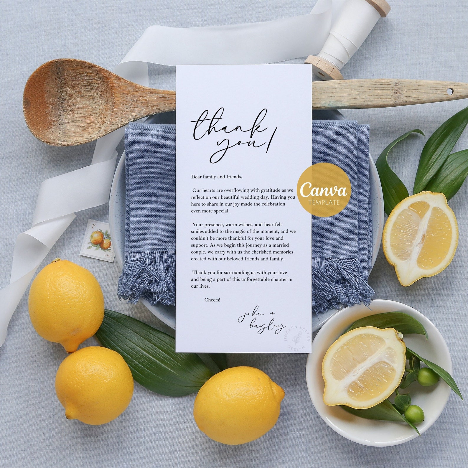 Thank You Wedding Plate Card Template | Customizable Digital Template ...