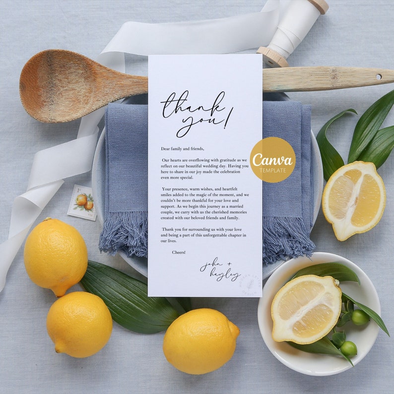 Thank You Wedding Plate Card Template | Customizable Digital Template ...