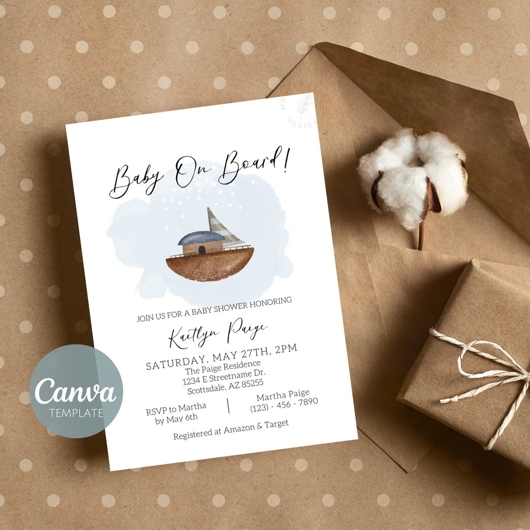 Baby Shower Invitation Template | Baby on Board | Boat Sea Nautical ...