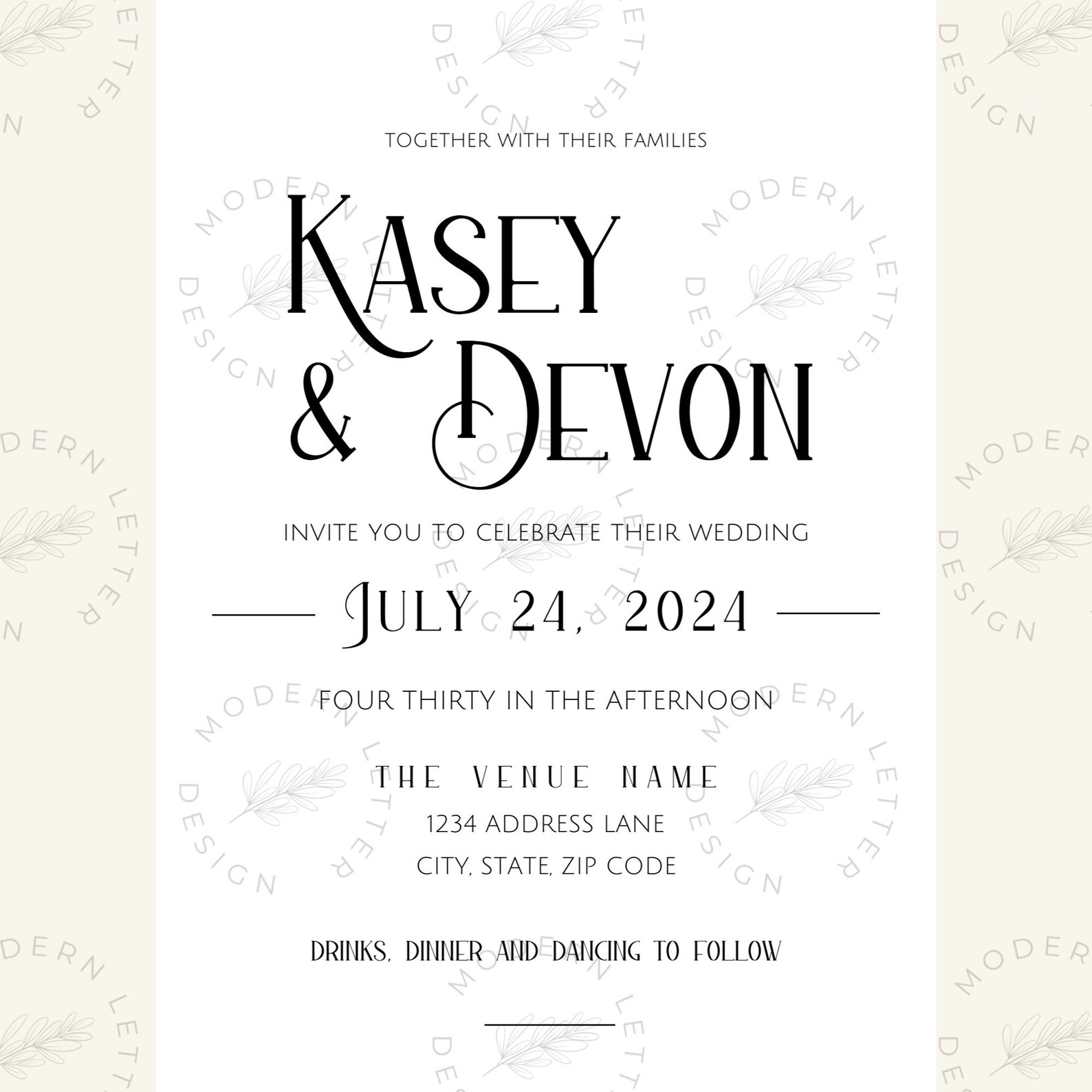 Modern Wedding Invitation | Sleek Ceremony and Reception Invite | Easy ...