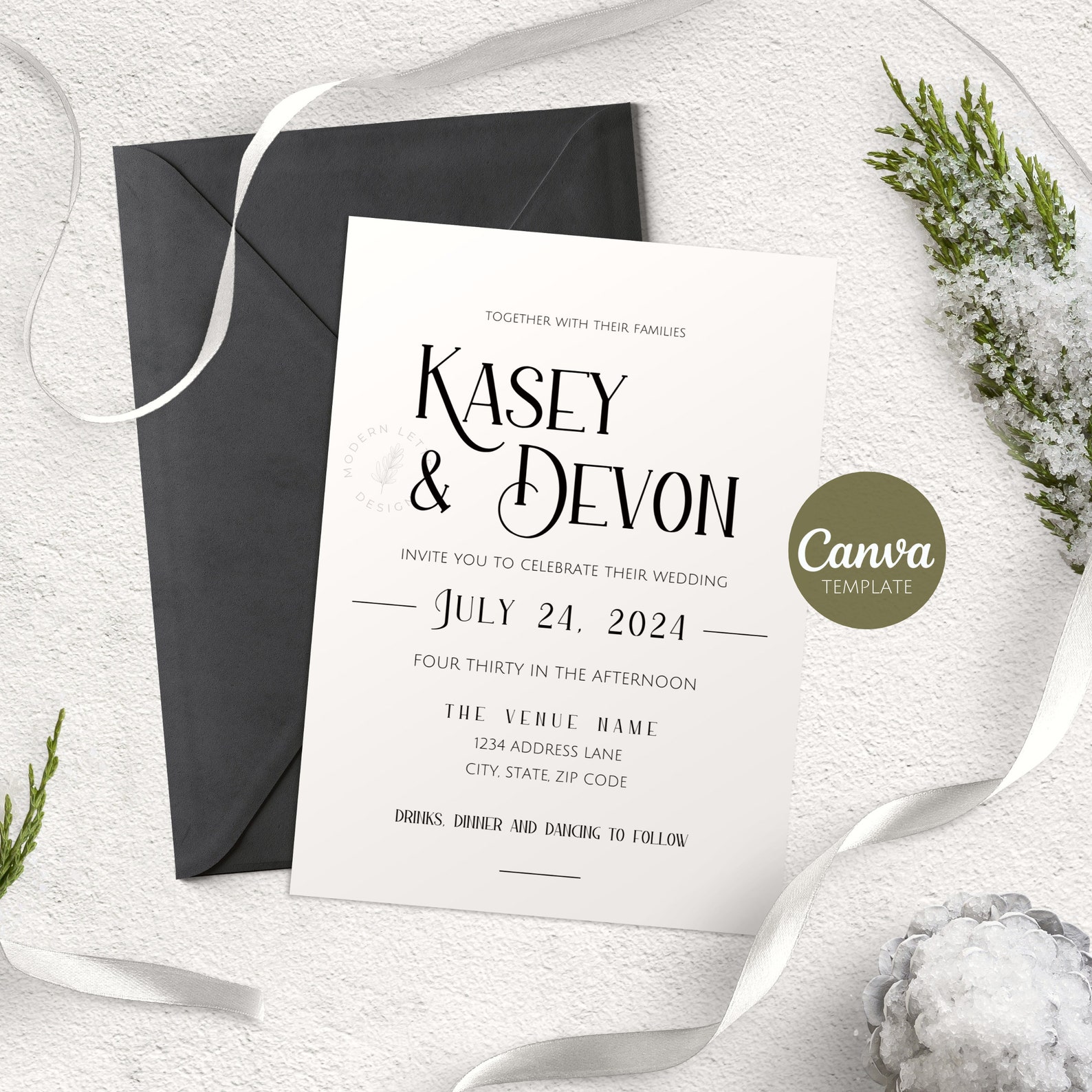 Modern Wedding Invitation | Sleek Ceremony and Reception Invite | Easy ...