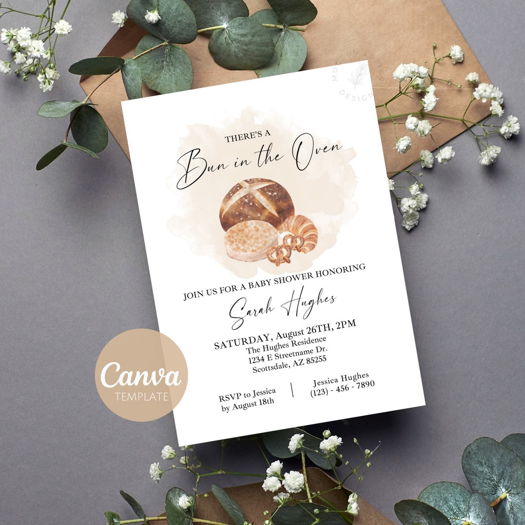 Baby Shower Invitation Template | Bun in the Oven | Bread Food Themed ...