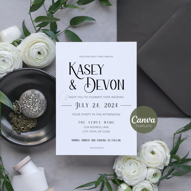 Modern Wedding Invitation | Sleek Ceremony and Reception Invite | Easy ...