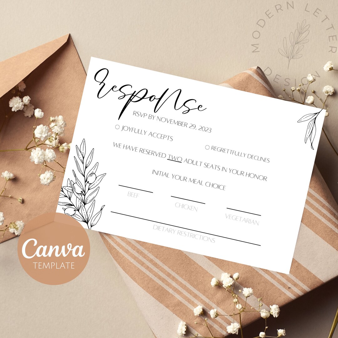 Botanical Wedding RSVP Template | Wedding Invitation | Customizable ...