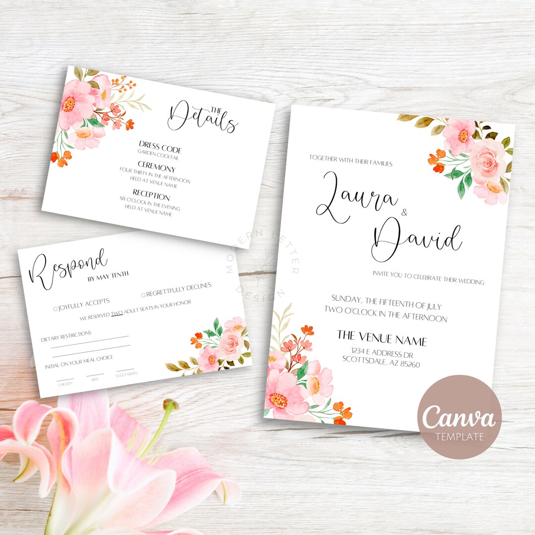 Wedding Bundle Invitation Suite Template | Invitation, Details & RSVP ...