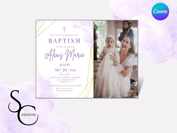 Baptism Invitation Template Invitation With Photo - Etsy