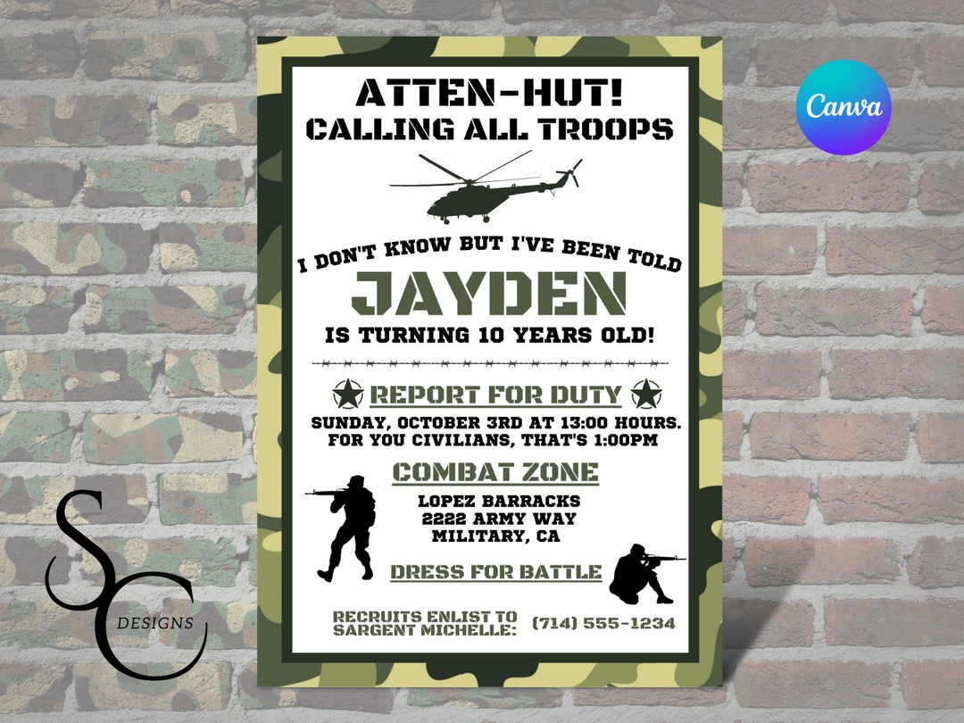 Army Invitation, Army Birthday Invitation, Army Invitation, Army Party ...