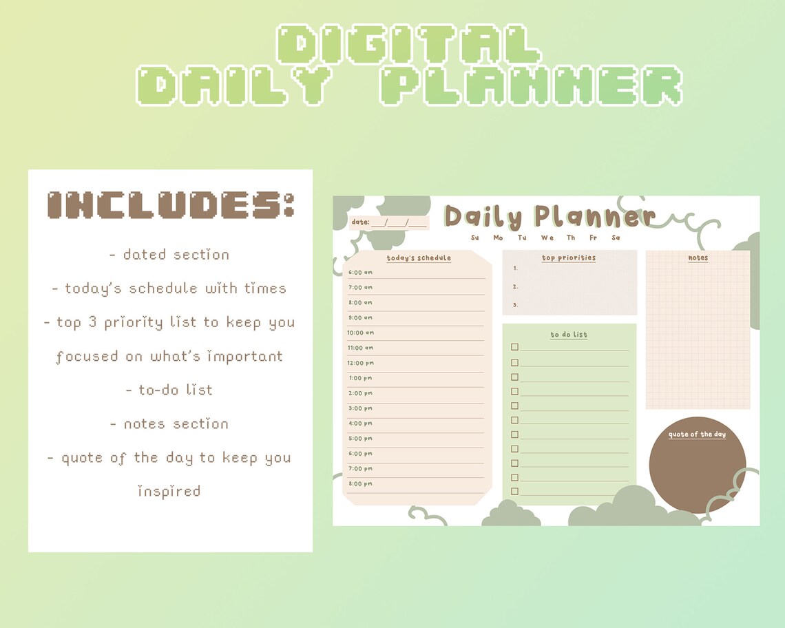 Digital Daily Planner for Goodnotes / Undated Daily Planner / Cute ...