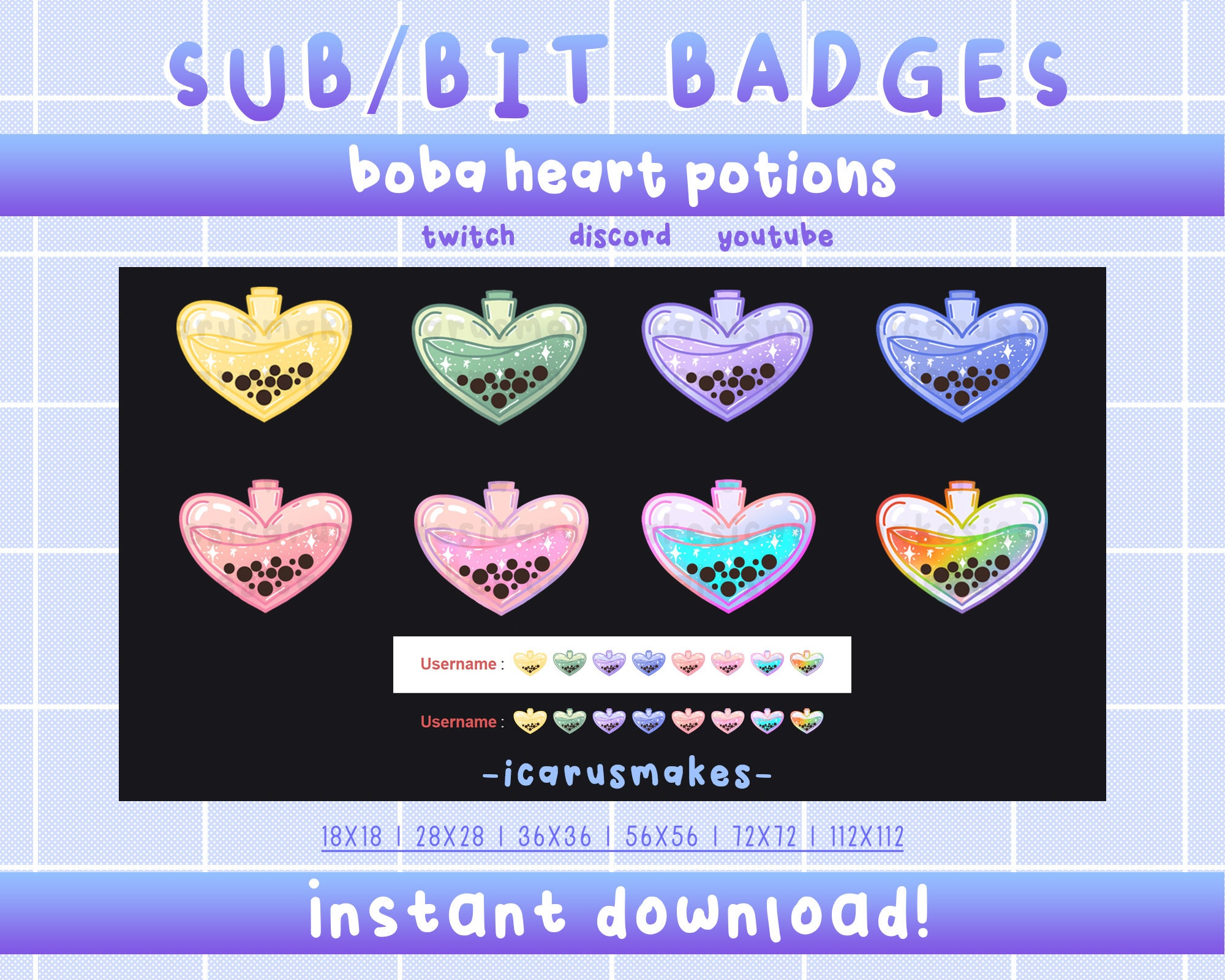 Cute Heart Boba Potions - Twitch SUB / BIT Badges / Emojis / Emotes ...