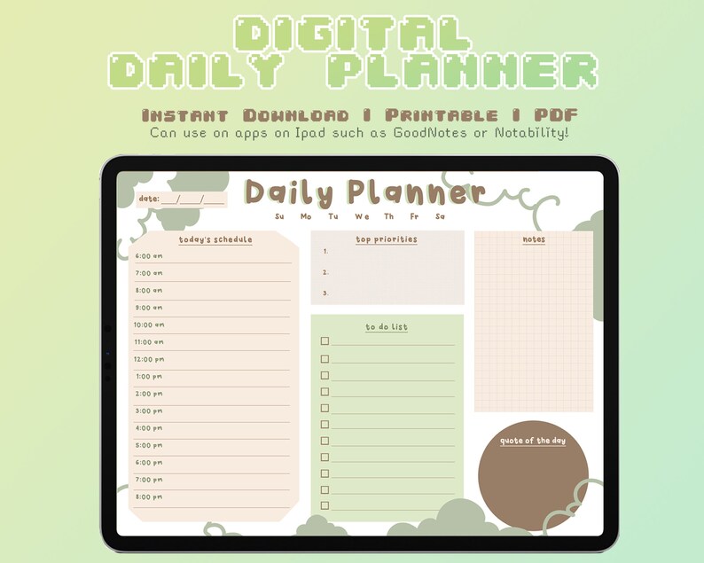 Digital Daily Planner for Goodnotes / Undated Daily Planner / Cute ...