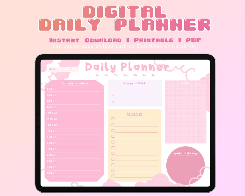 Digital Daily Planner for Goodnotes / Undated Daily Planner / Cute ...