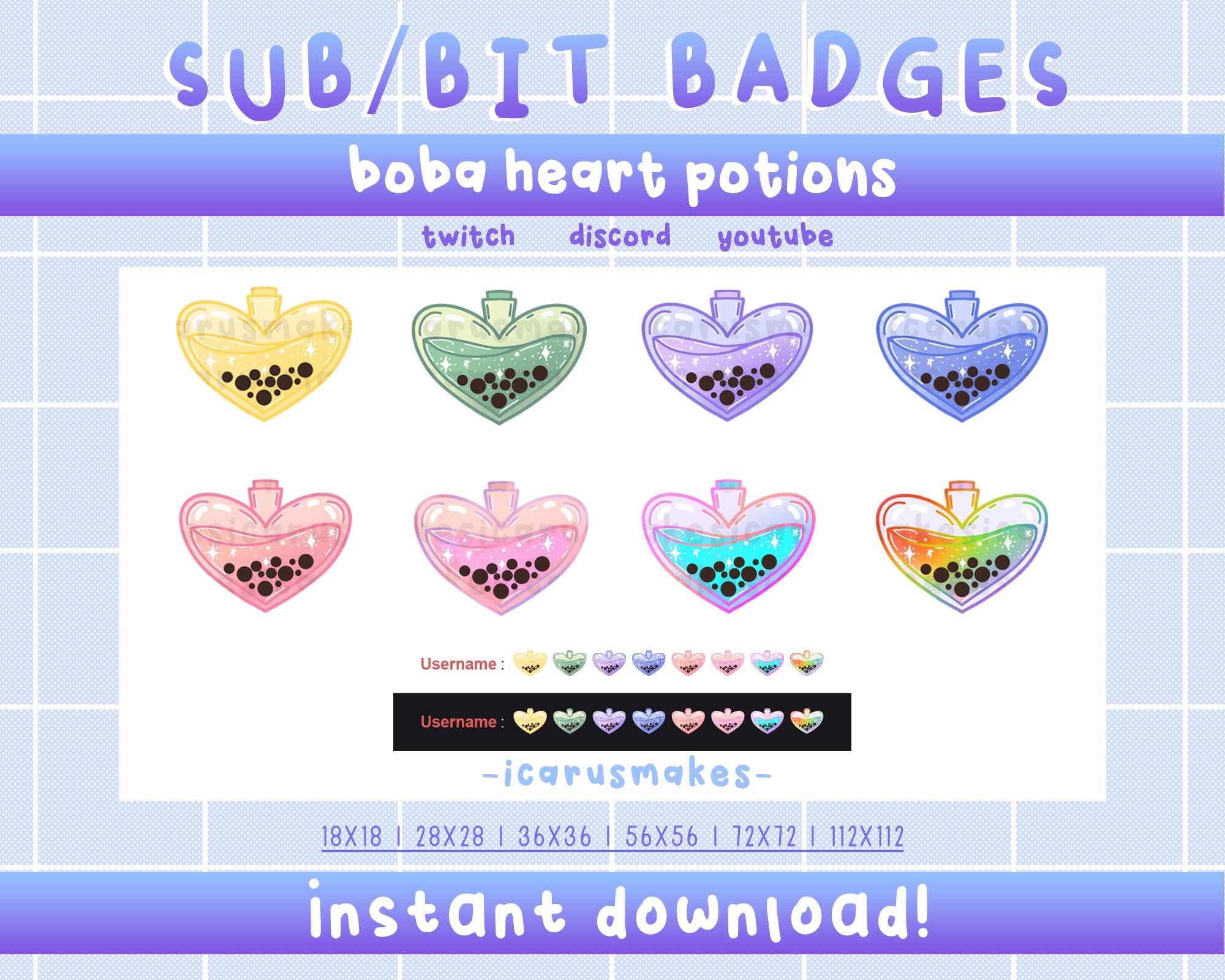 Cute Heart Boba Potions - Twitch SUB / BIT Badges / Emojis / Emotes ...