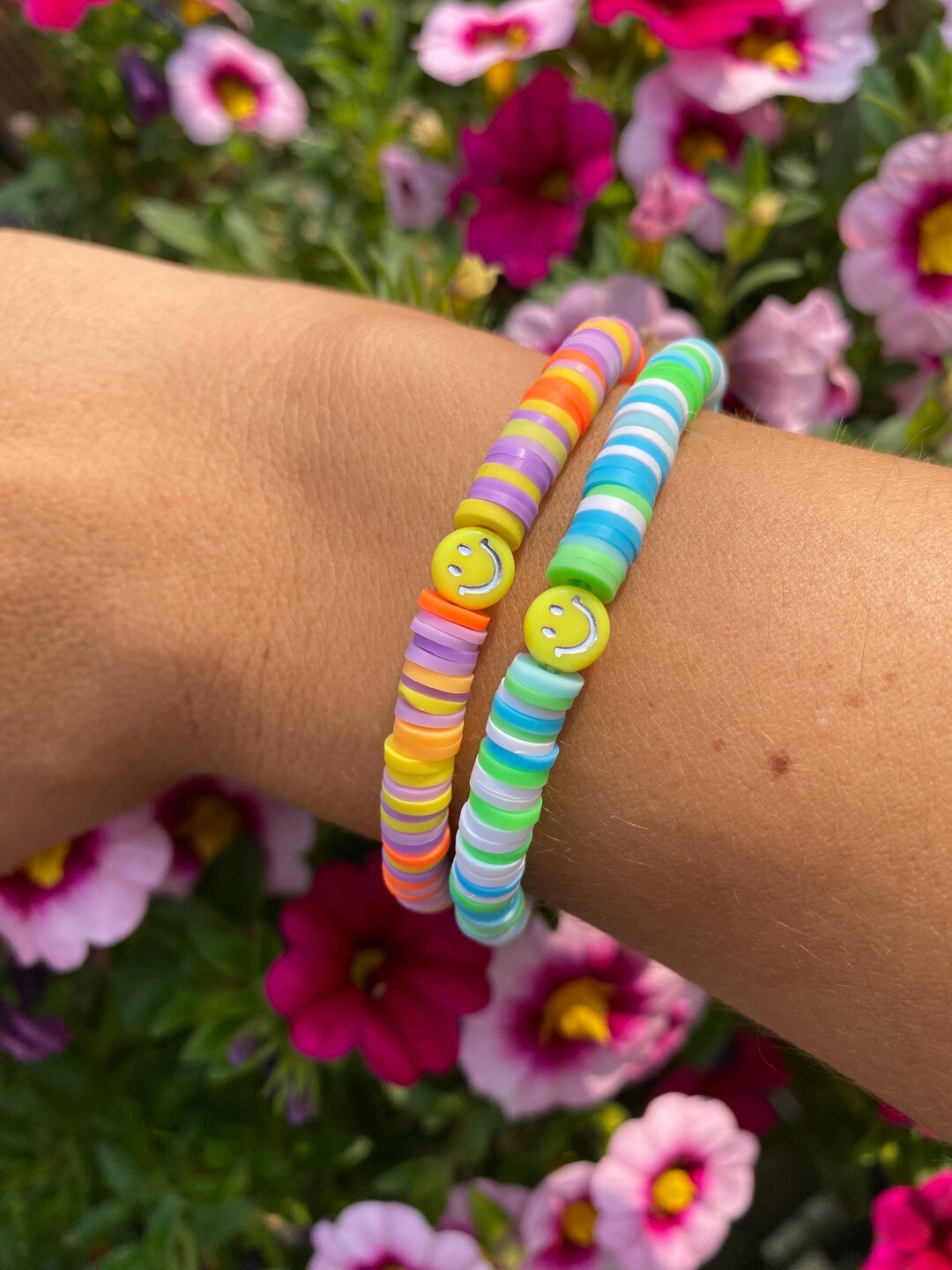 Smiley Neon Clay Bead Bracelets, Beach Bracelets, Boho Bracelets ...