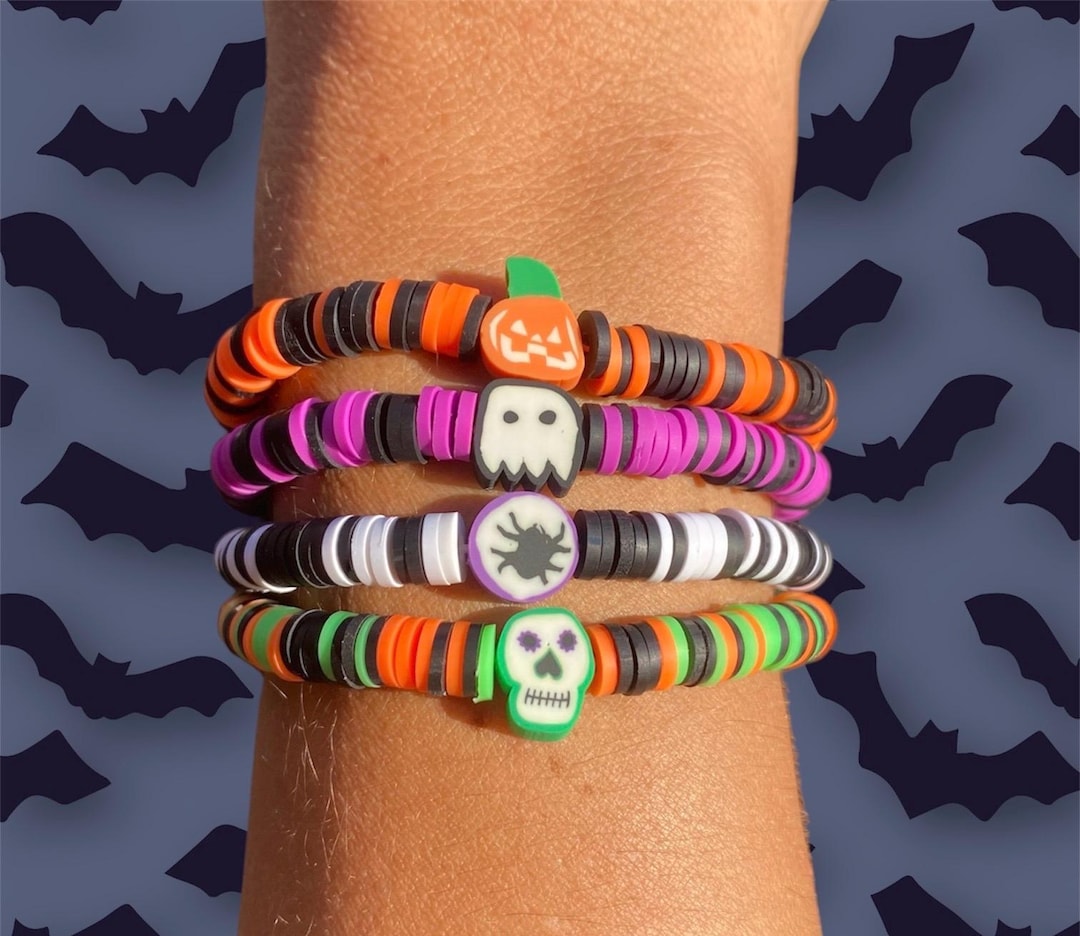 Halloween Clay Bead Bracelets, Trick or Treat Bracelet, Halloween Party ...