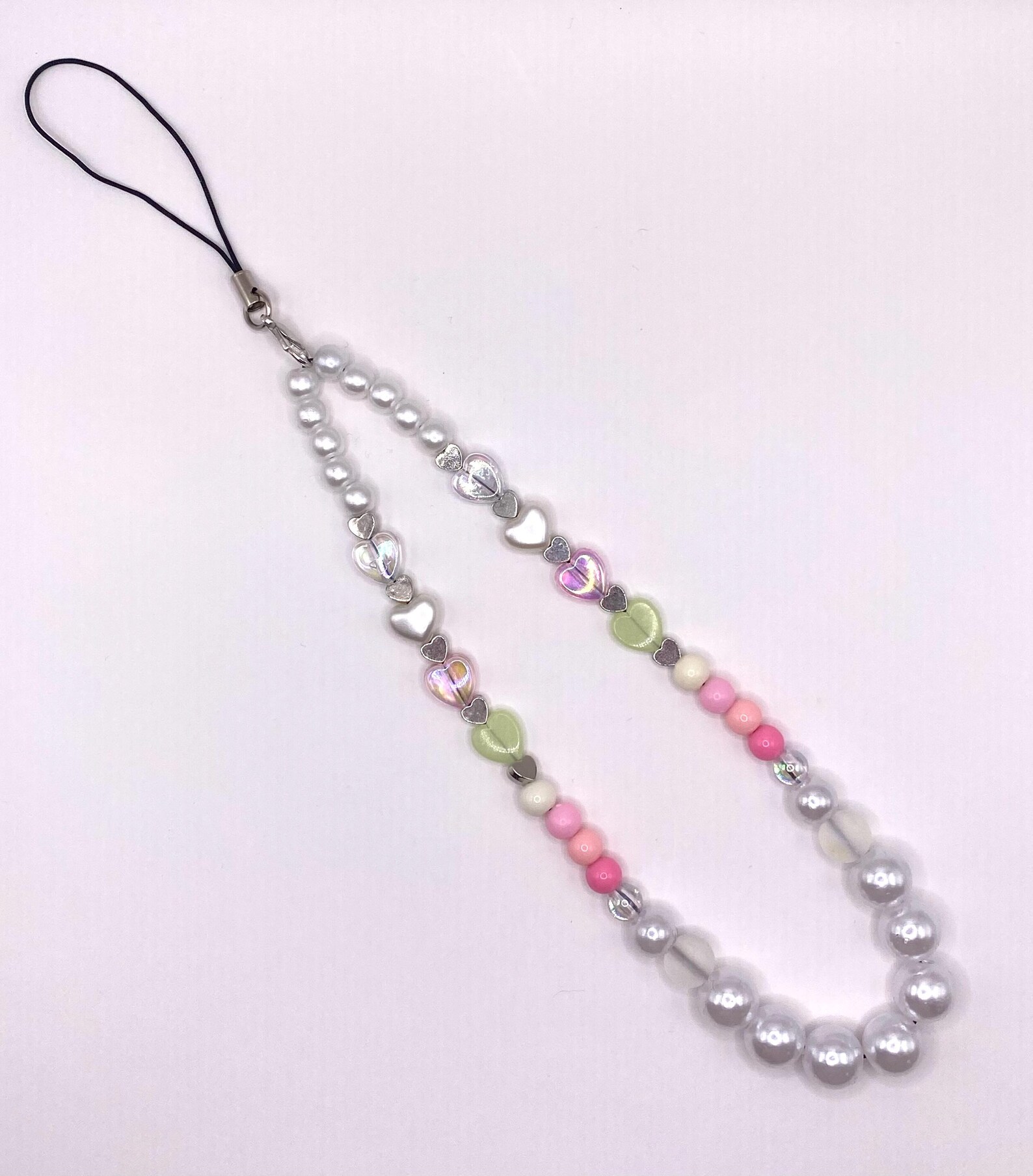 Phone Charm Pearls and Hearts, Glow in the Dark Beaded Phone Charm ...