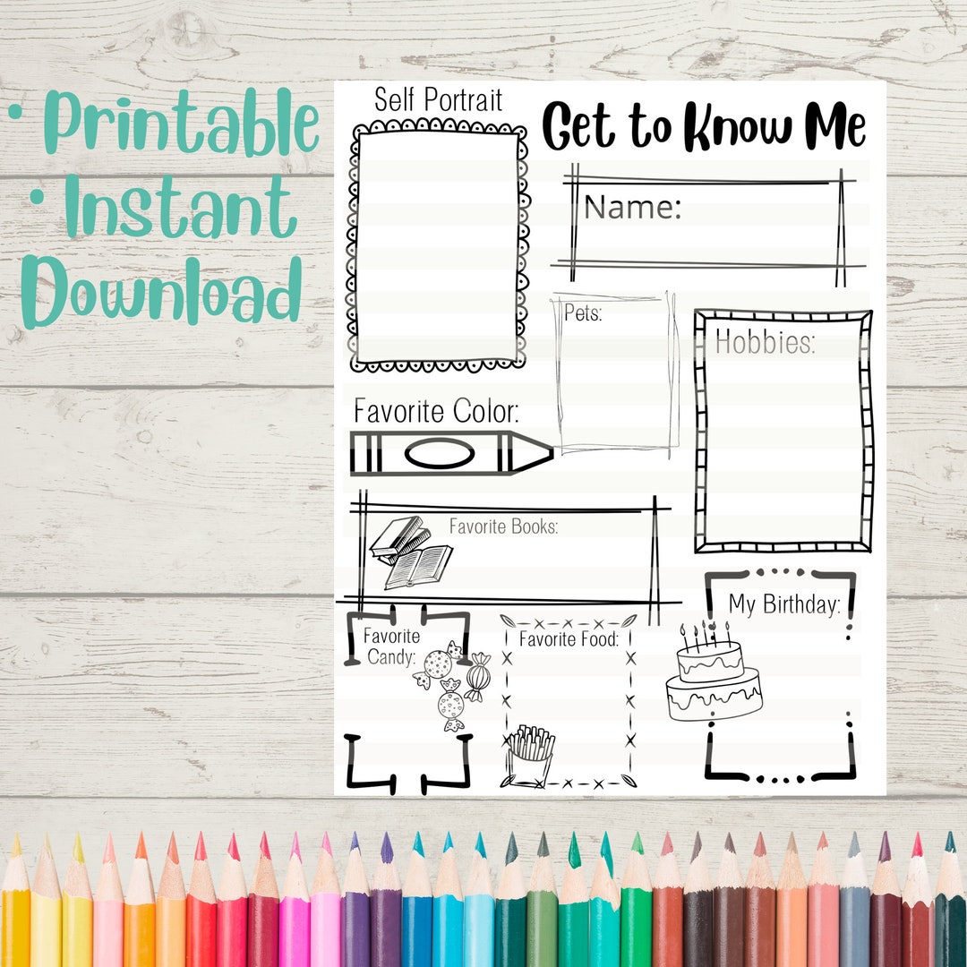 Get to Know Me Worksheet, Printable, Back to School, First Day of ...