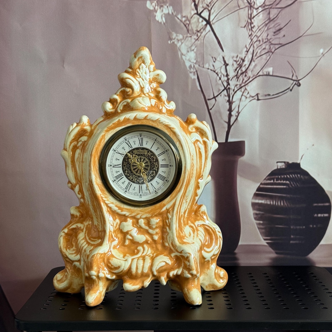 Vintage Narco Ornate Wind up Mantel German Clock Baroque Style Ceramic ...