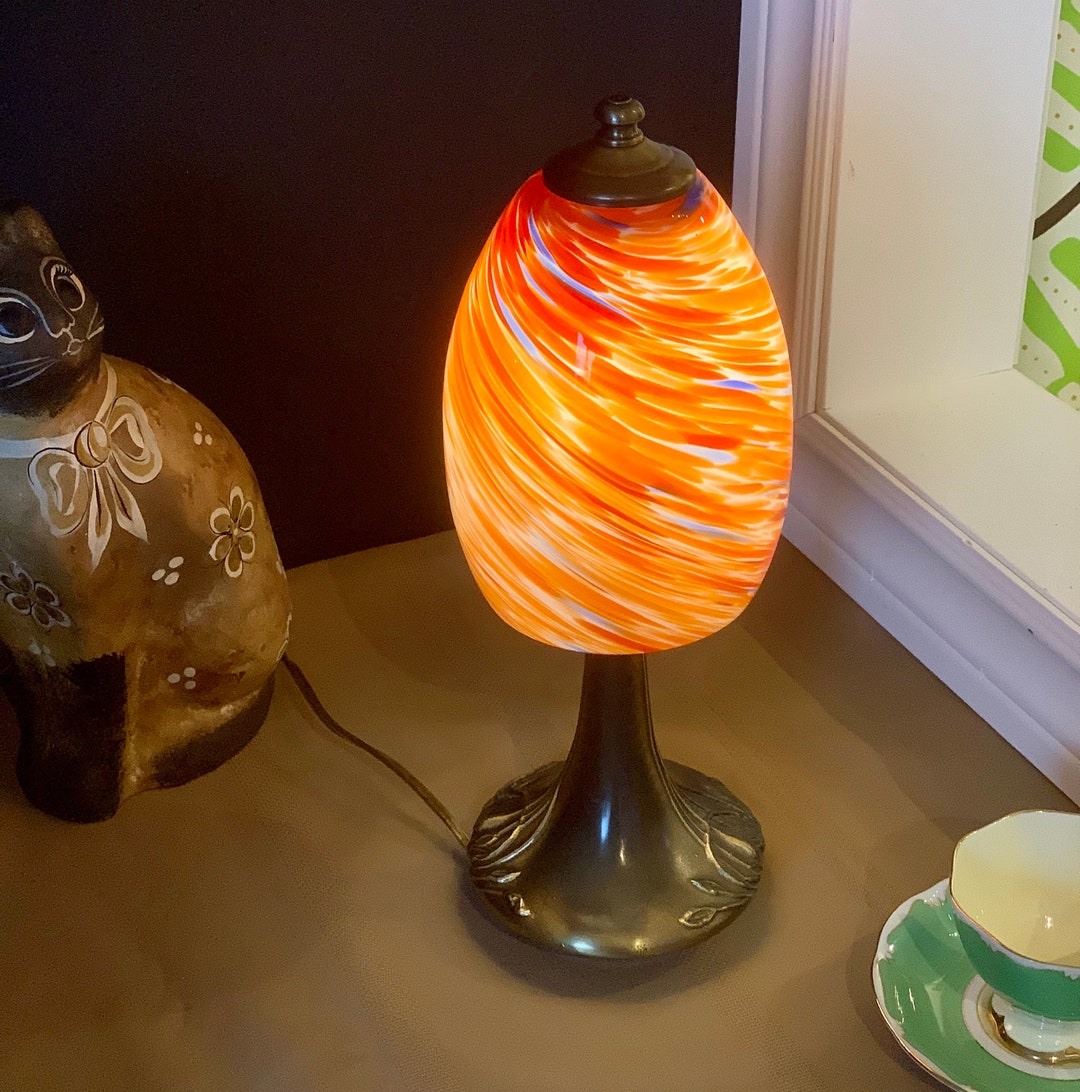 Oval Art Hand-blown Modern Marble Glass Lampshade Metal Base Table Lamp ...