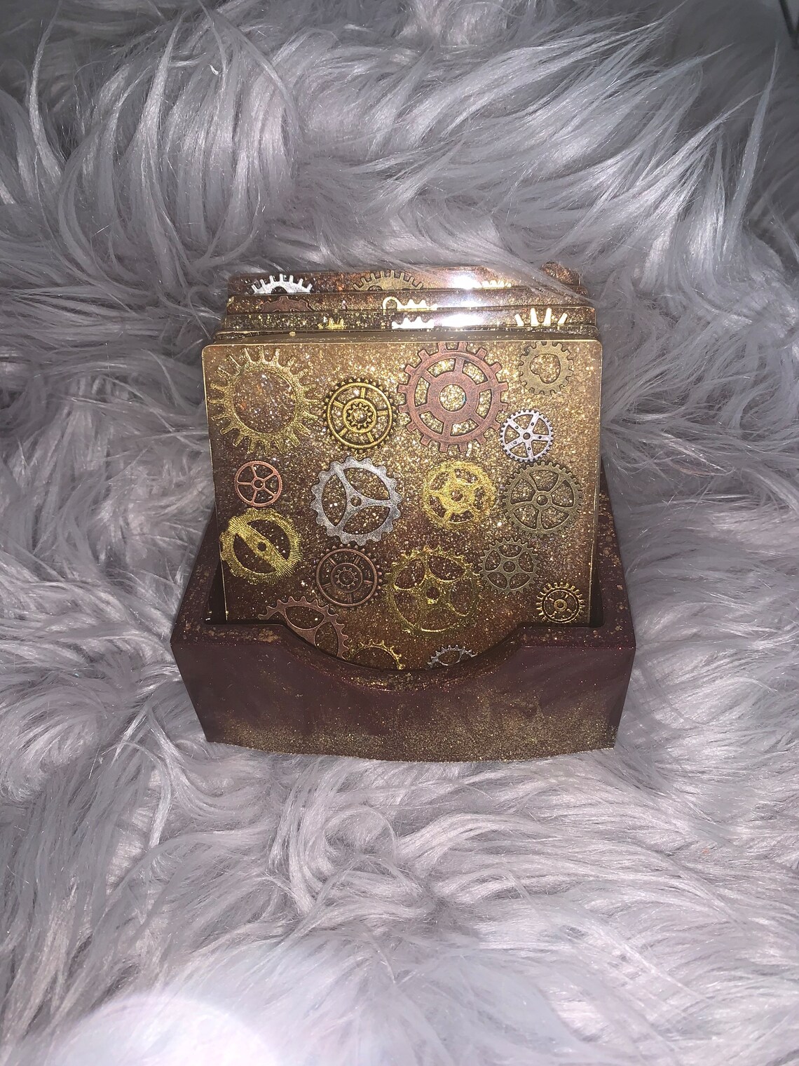 Steampunk Resin Coasters With Holding Tray - Etsy