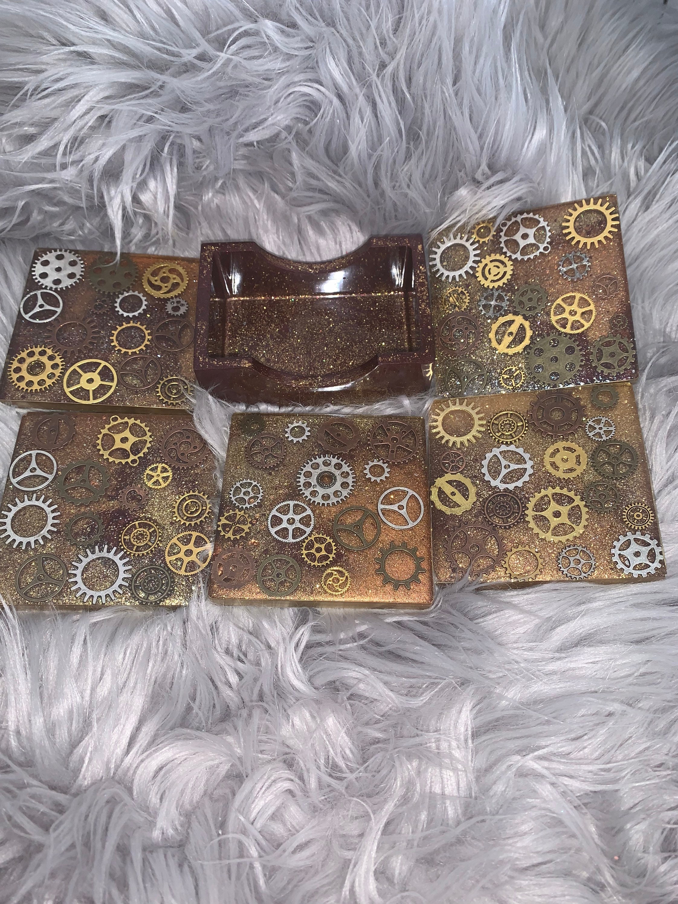 Steampunk Resin Coasters With Holding Tray - Etsy