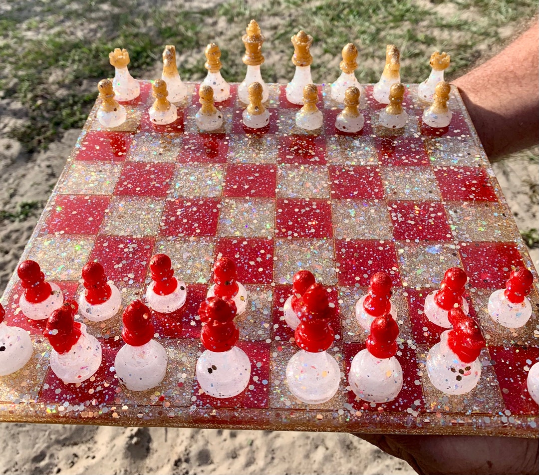 Chess Set Made From Resin, Chess Board, Red and Gold Chess Set ...