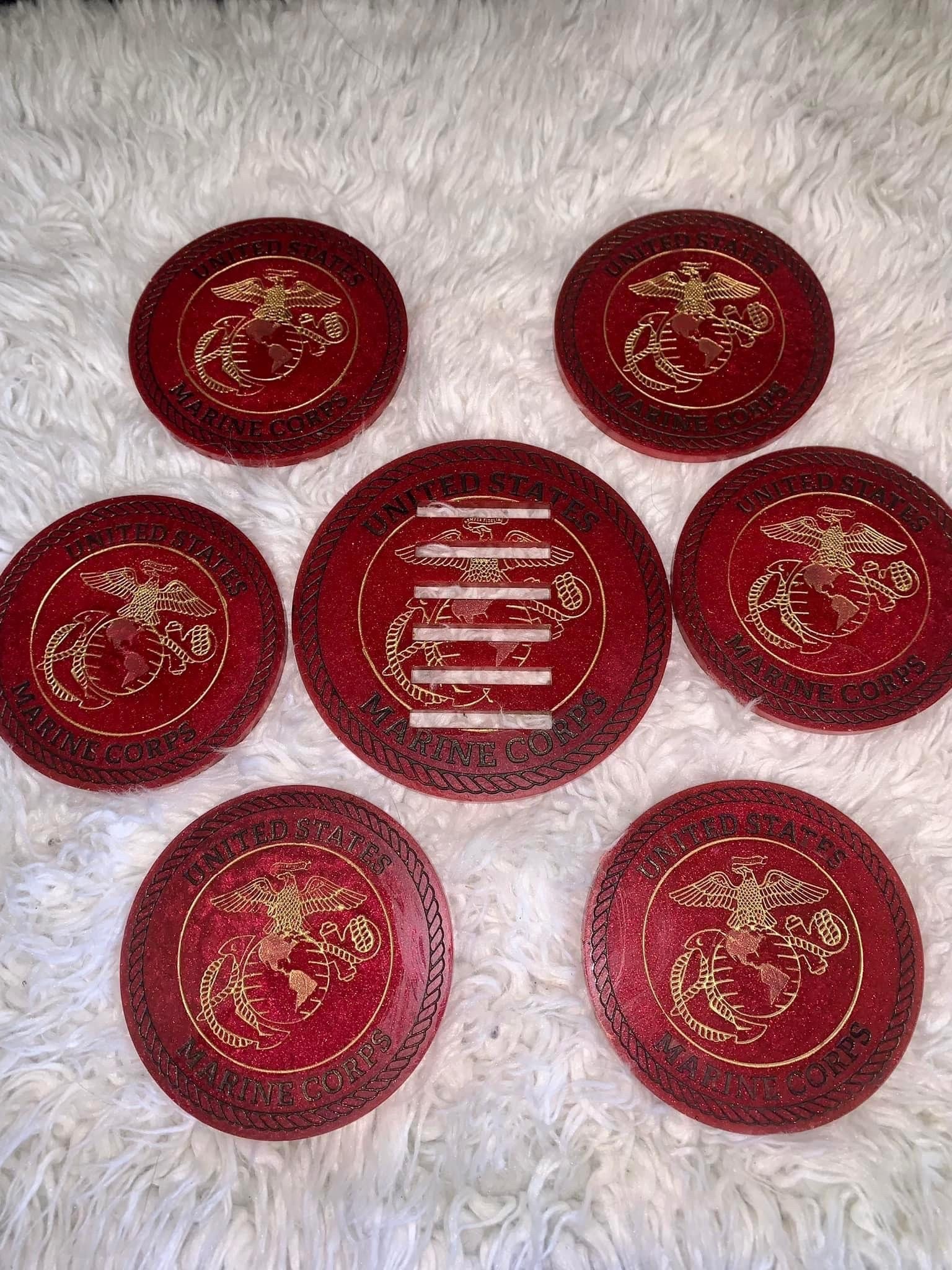 USMC Coasters, Marine Corps Coasters, Military Coasters, Military Decor ...