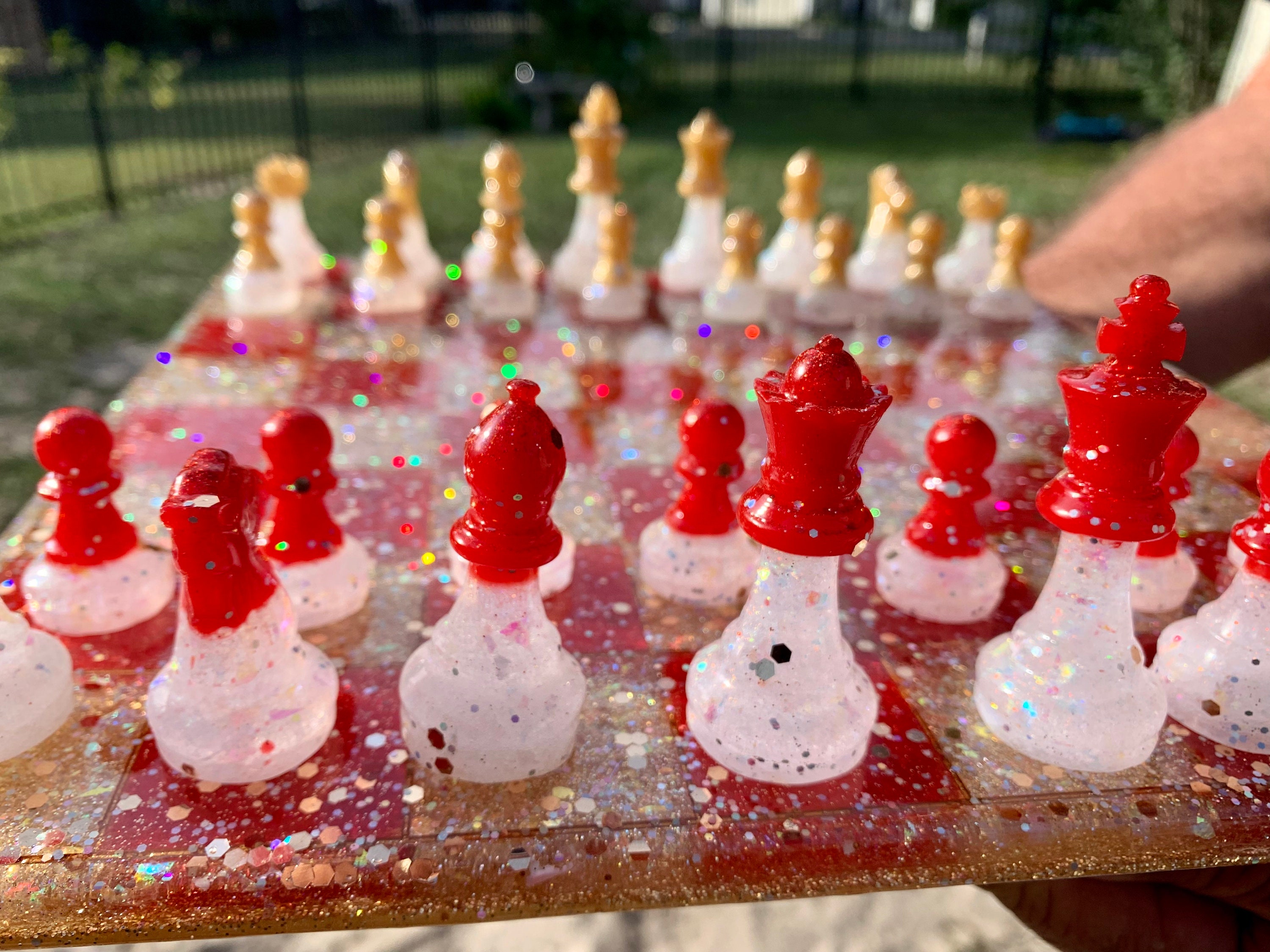 Chess Set Made From Resin, Chess Board, Red and Gold Chess Set ...