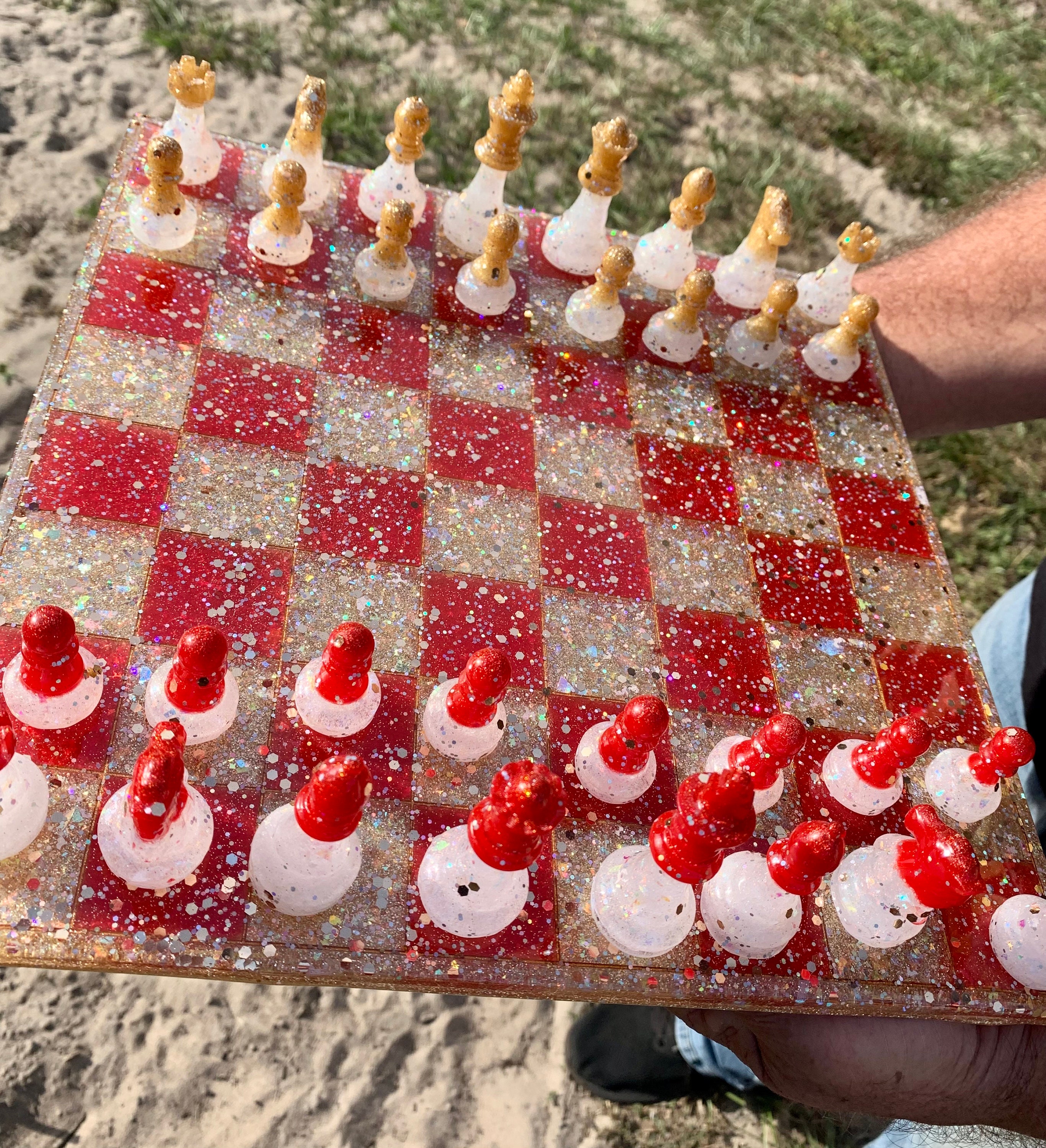 Chess Set Made From Resin, Chess Board, Red and Gold Chess Set ...
