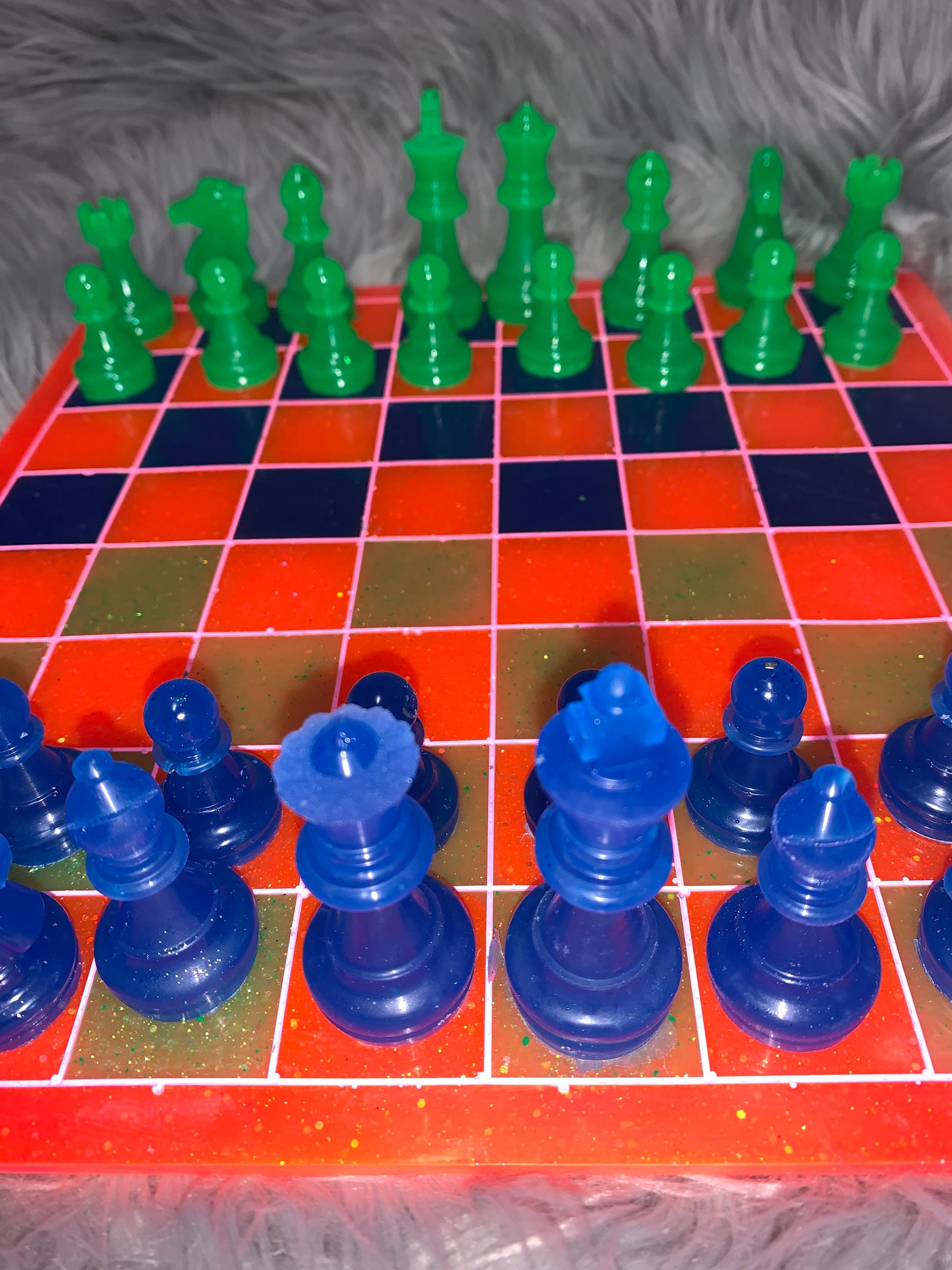 Neon Colors Chess Set, Resin Chess Set, Family Game Night, Strategy ...