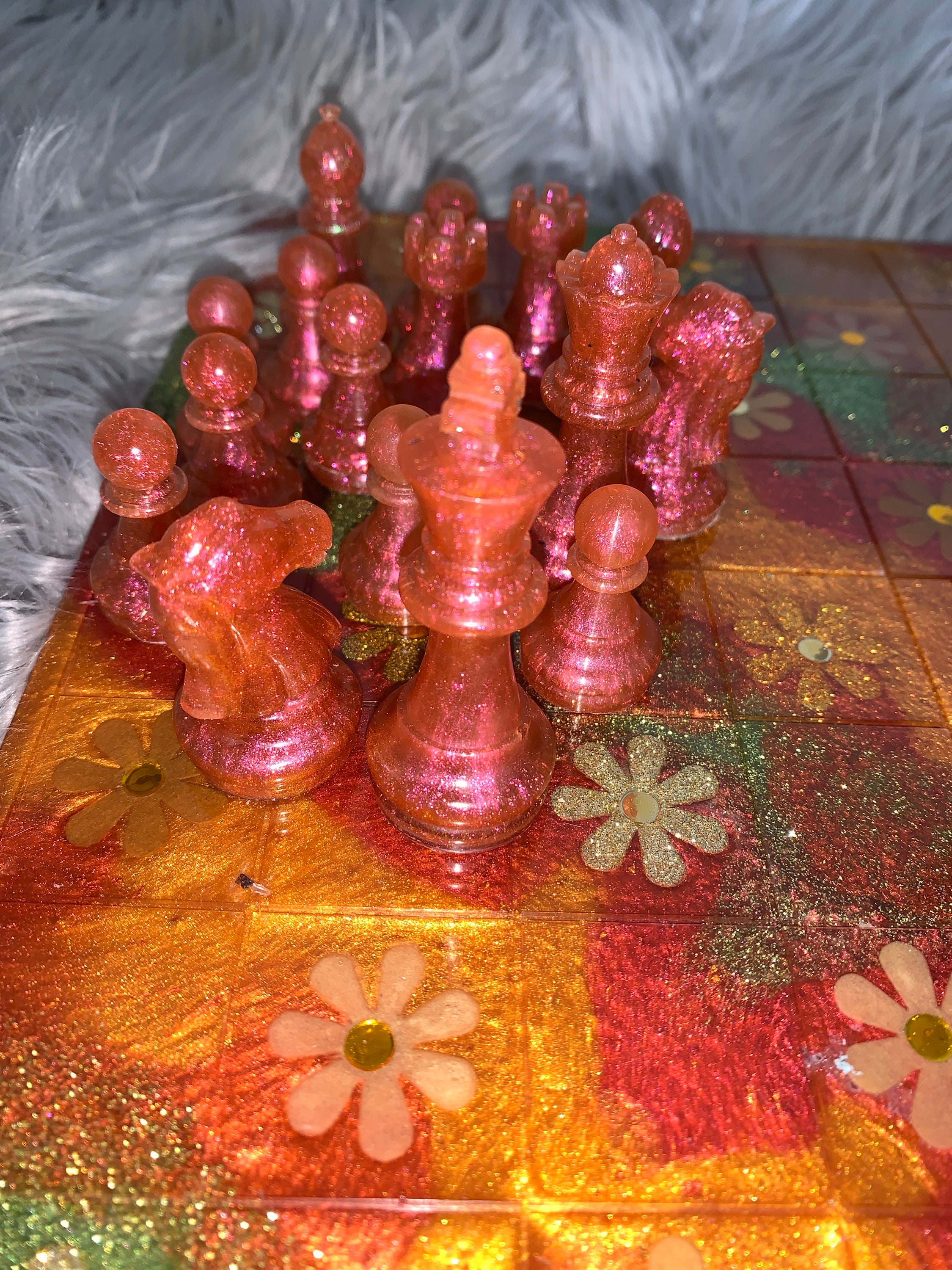 Chess Set With Flowers, Resin Chess Set, Family Game Night, Strategy ...