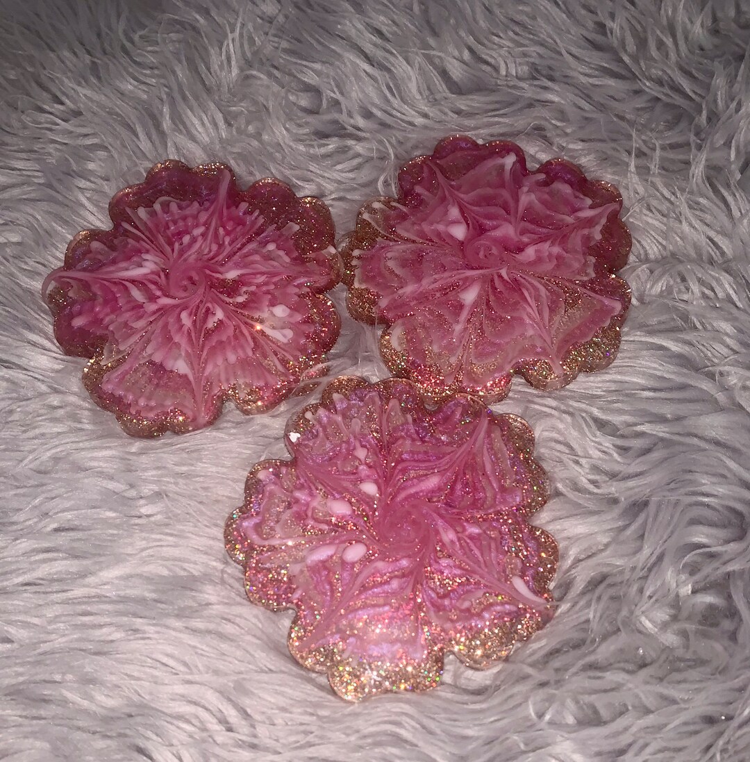 Pink Coasters, Resin Coasters, Set of 3 Coasters, Flower Coasters - Etsy