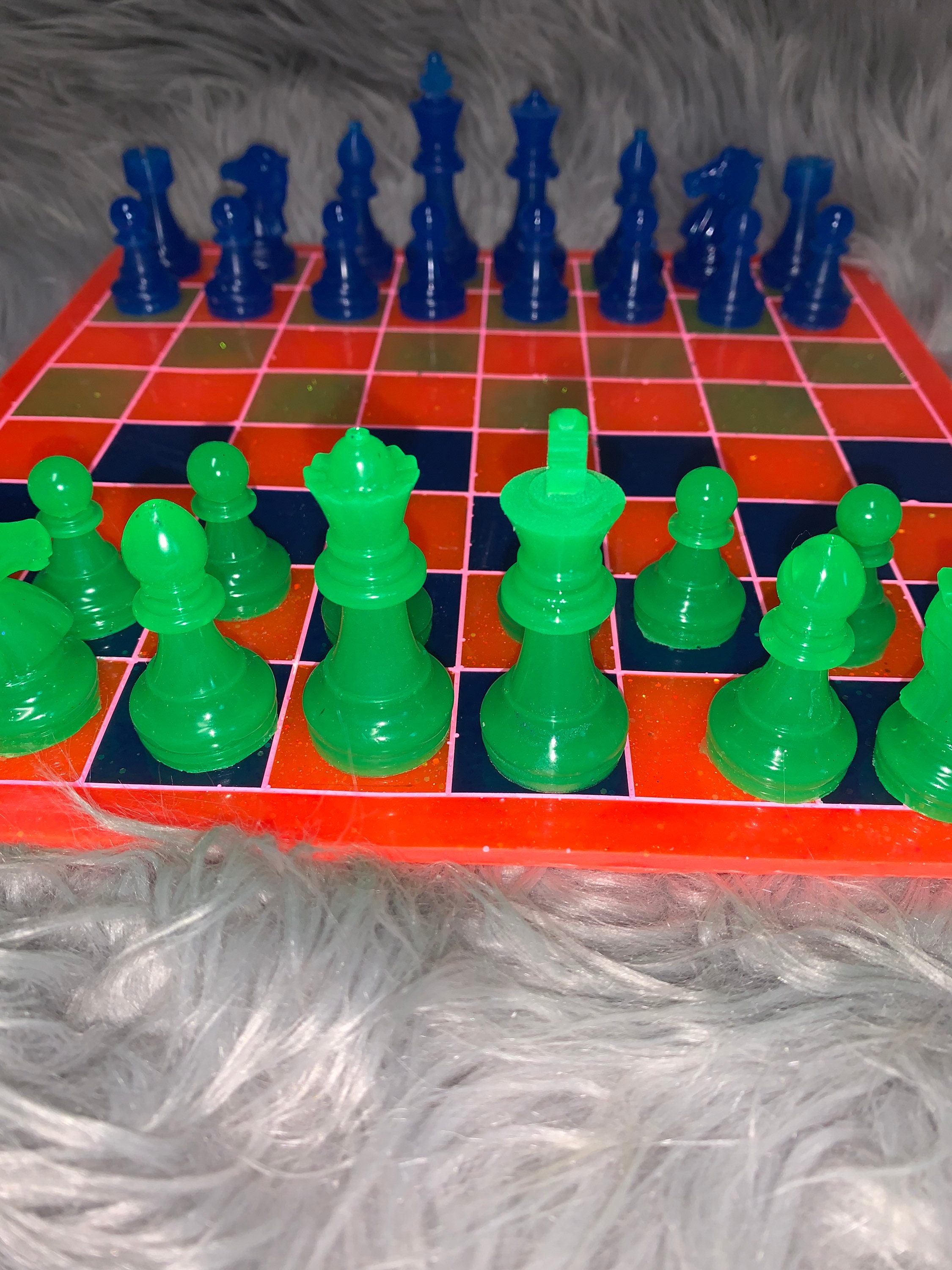 Neon Colors Chess Set, Resin Chess Set, Family Game Night, Strategy ...