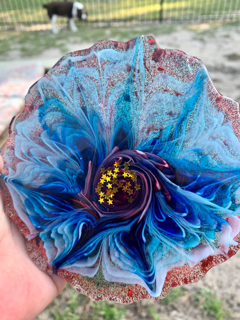 Red, White and Blue Resin Coasters, Resin Bloom Coasters, July 4th ...