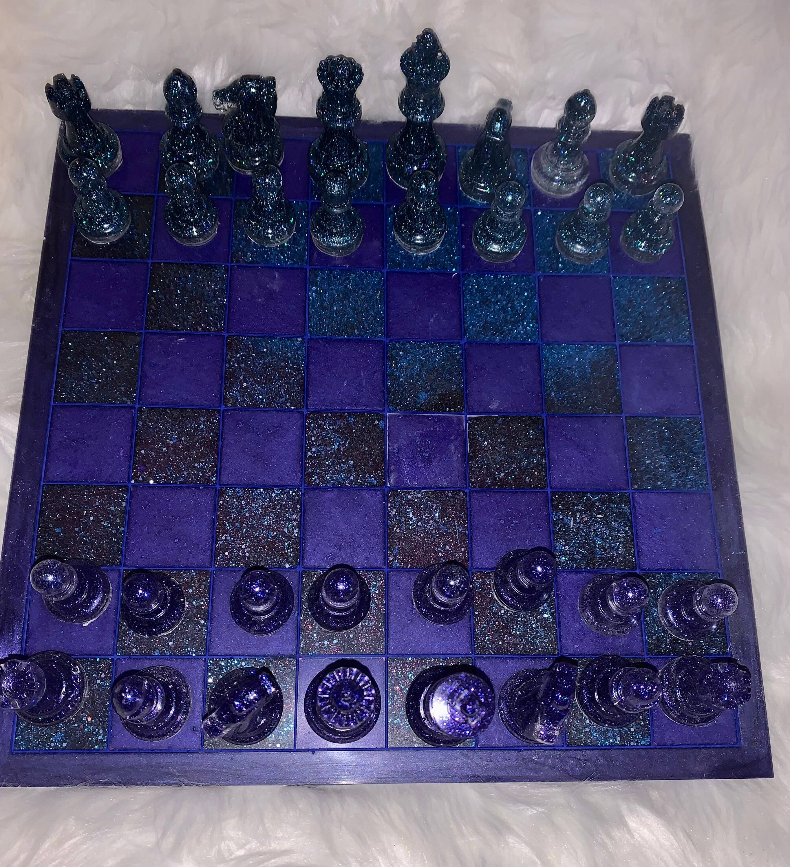 Purple, Black and Blue Resin Chess Set, Gift, Strategy Game, Family ...
