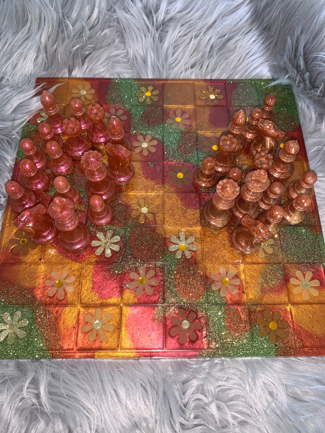 Chess Set With Flowers, Resin Chess Set, Family Game Night, Strategy ...