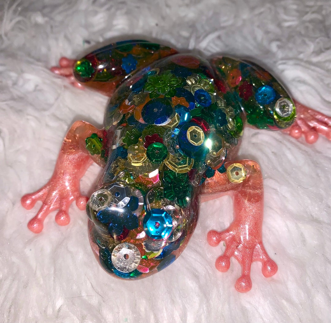 Resin Frog, Glitter Frog, Paperweight, Resin Frog, Multi Colored Frog ...