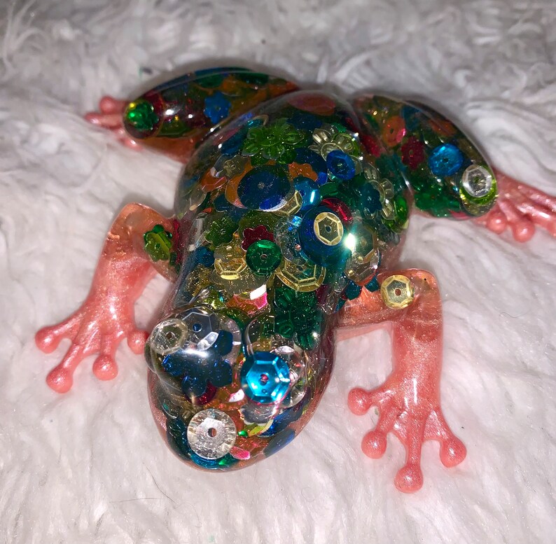 Resin Frog, Glitter Frog, Paperweight, Resin Frog, Multi Colored Frog ...