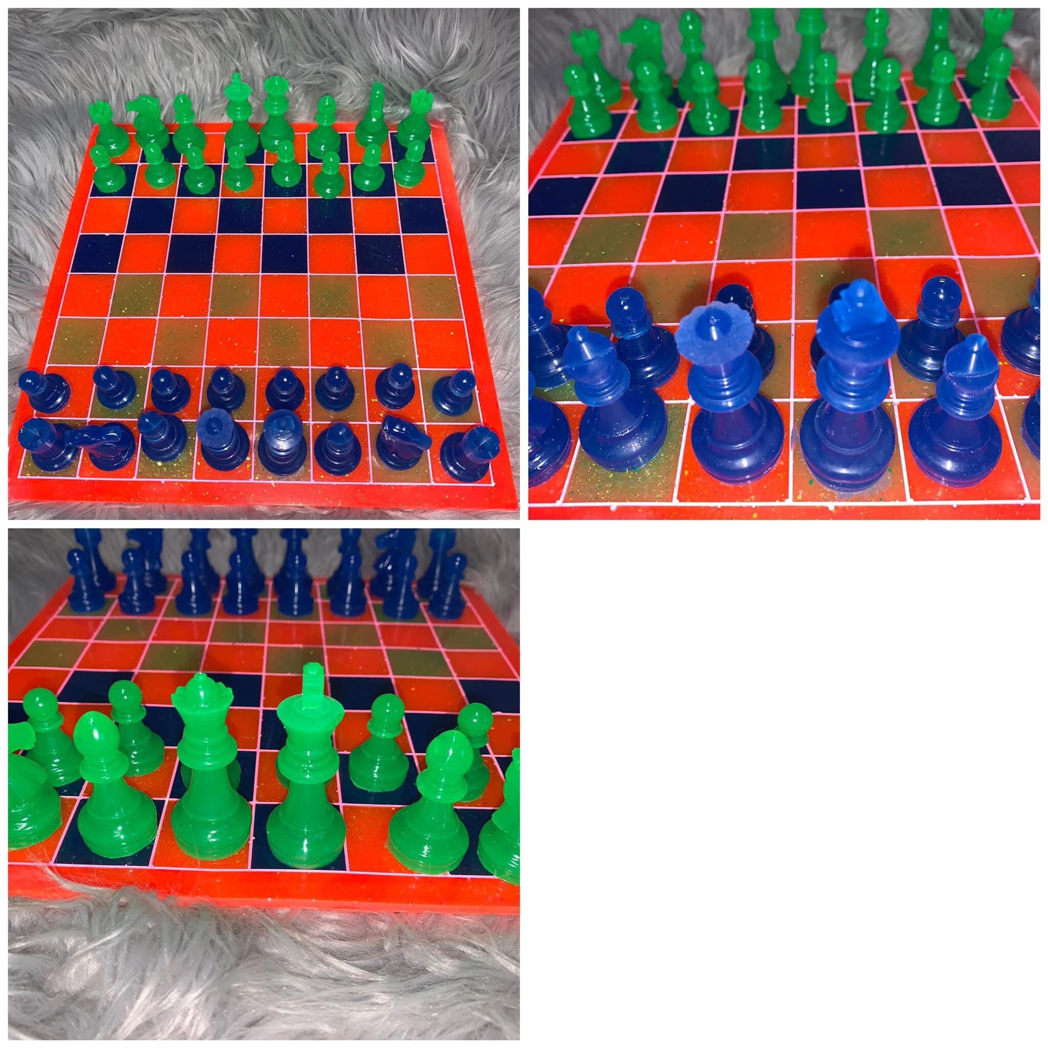 Neon Colors Chess Set Resin Chess Set Family Game Night - Etsy
