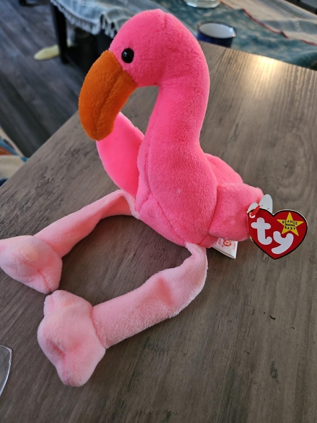 TY Beanie Baby PINKY the Pink Flamingo Plush (10 Inch) Mwmts Stuffed ...