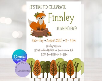 Editable Groovy Fox Birthday Party, Fox Invitation, Groovy Fox Birthday ...