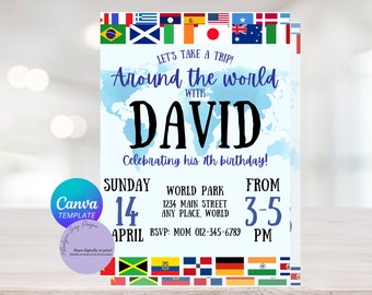 Printable Around the World Party Invite *digital Download* - Etsy